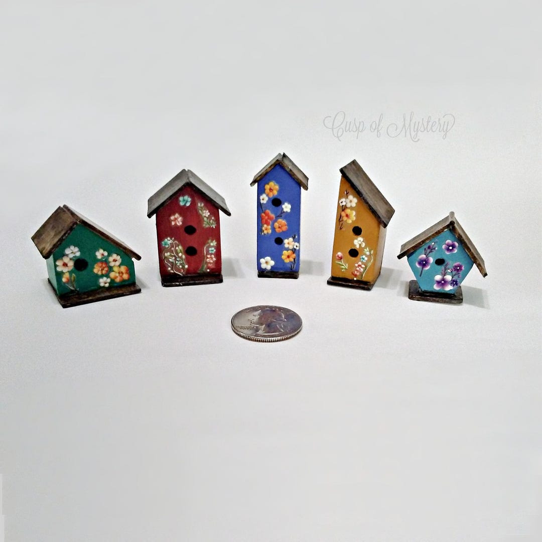 Miniature Birdhouse Set, Wood Mini Dollhouse Boxes, Handmade Tiny ...
