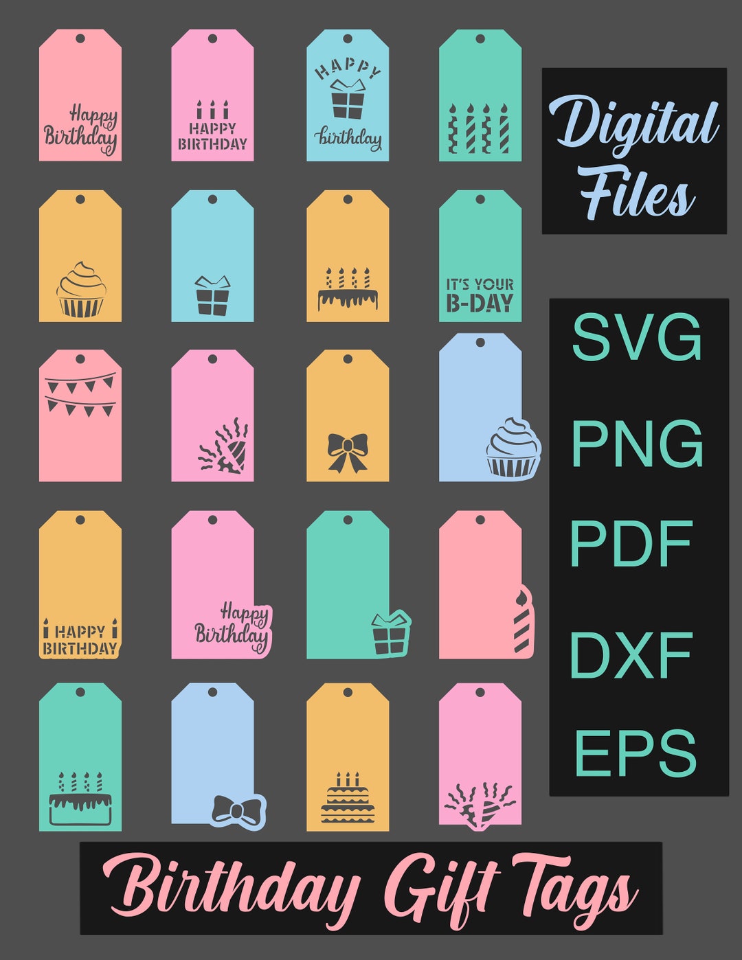 Birthday Gift Tags! Label SVG, Gift Tag Bundle, Laser Cut Files, Svgs ...