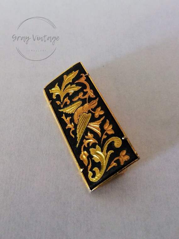 Damascene Brooch with bird and flowers, Vintage mid c… - Gem