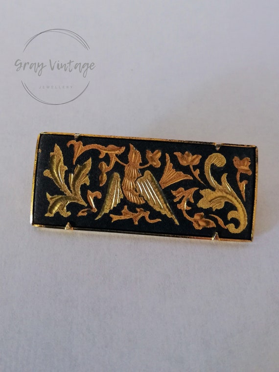 Damascene Brooch with bird and flowers, Vintage mid c… - Gem
