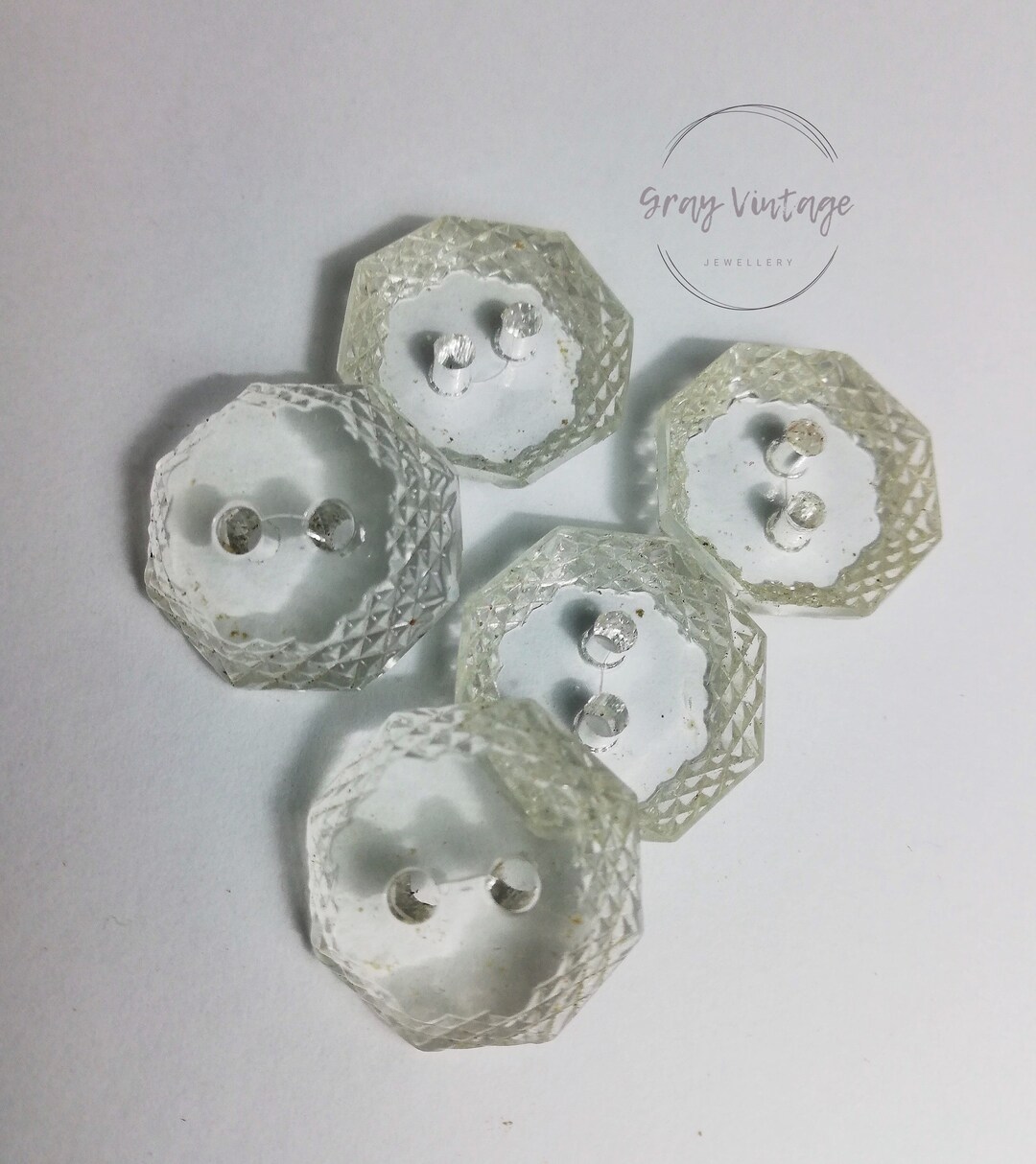 Vintage Glass Buttons, Set of 5 Vintage Buttons, Hexagon Buttons ...