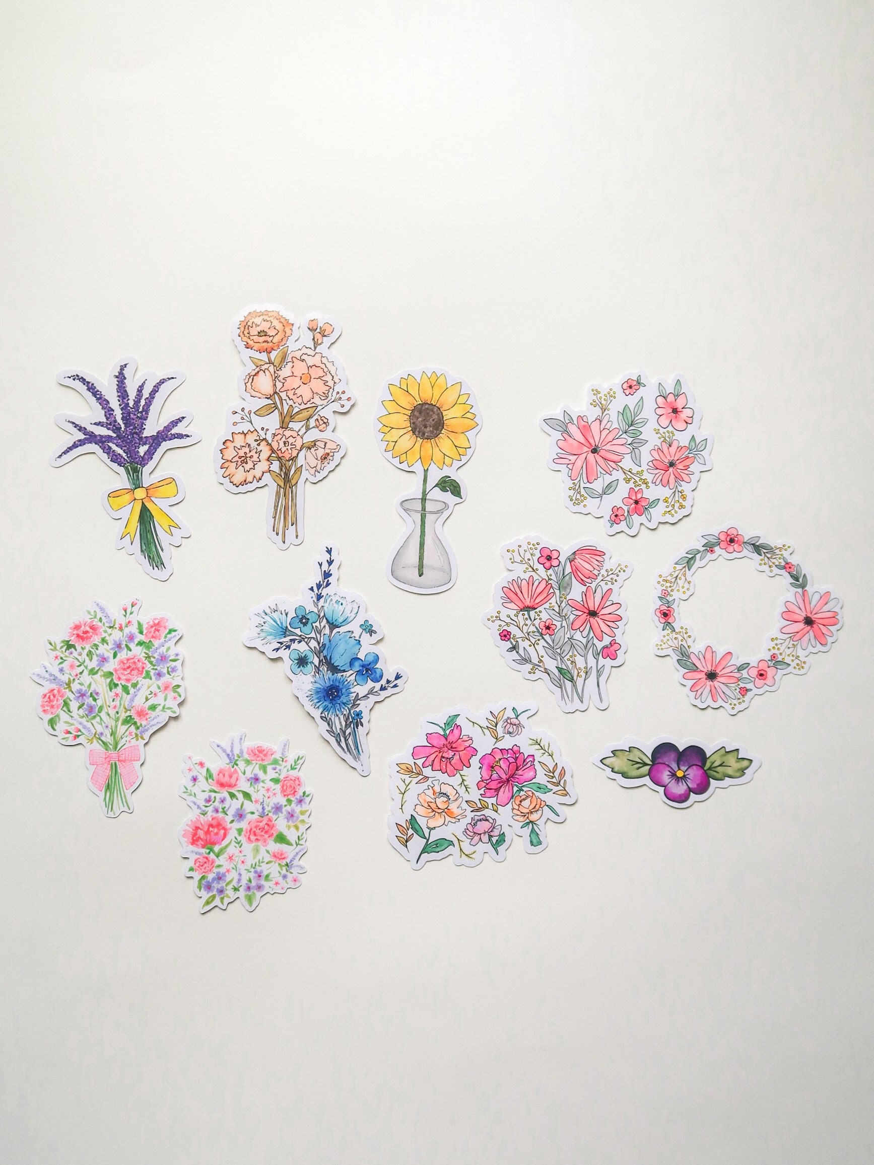 Blue Flower Bouquet Glossy Sticker Watercolor Floral High | Etsy