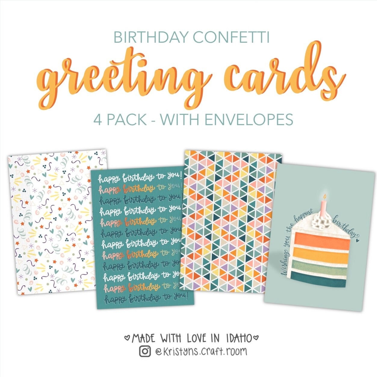 Happy Birthday Cards | Blank Inside | Pack of 4 With Envelopes ...