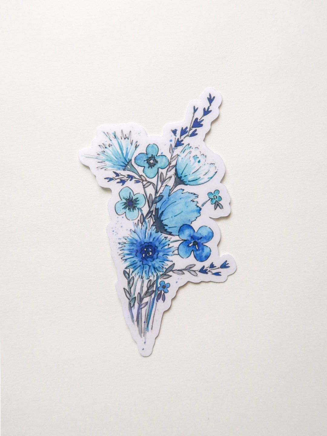 Blue Flower Bouquet Glossy Sticker | Watercolor Floral | High Quality ...