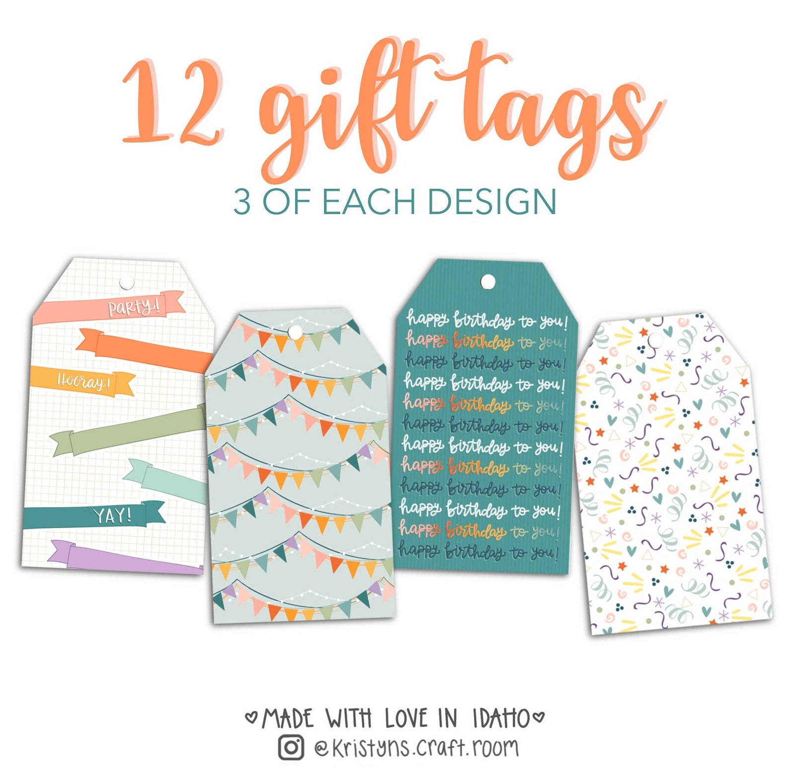 Birthday Gift Tags | Cute 12 Pack of Colorful Gifting | Package Labels ...