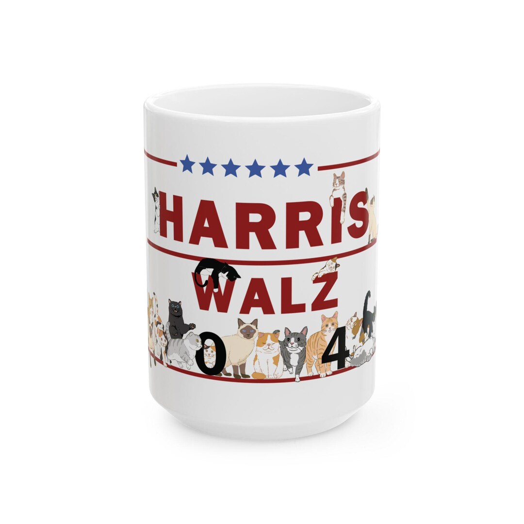 Kamala Harris and Tim Walz 2024 Cat Lady President Election Ceramic Mug ...