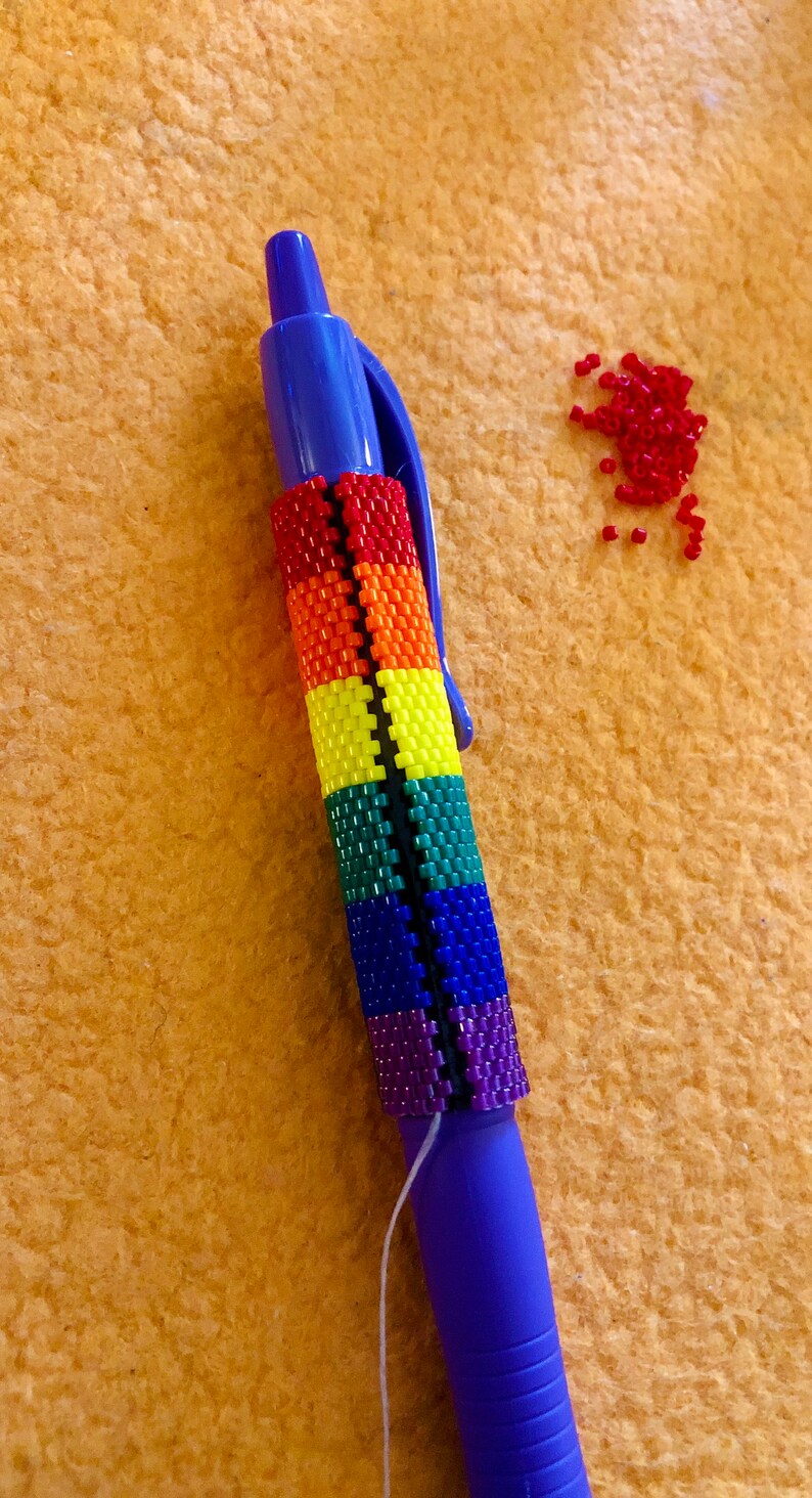 Bead Wrapped Pen Gay Pride Flag, Rainbow Flag, Hand Beaded Gel Pen With ...