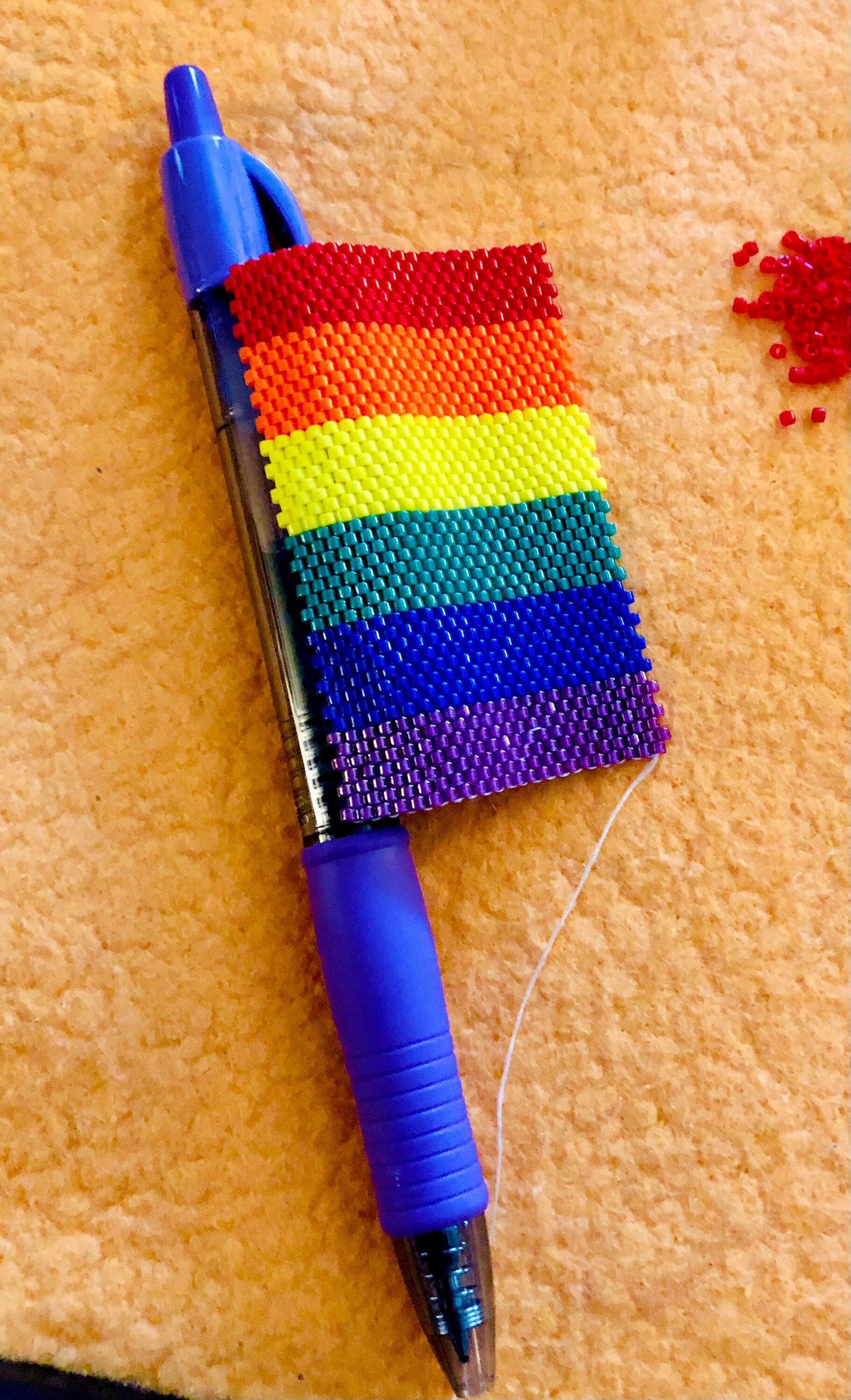 Bead Wrapped Pen Gay Pride Flag, Rainbow Flag, Hand Beaded Gel Pen With ...