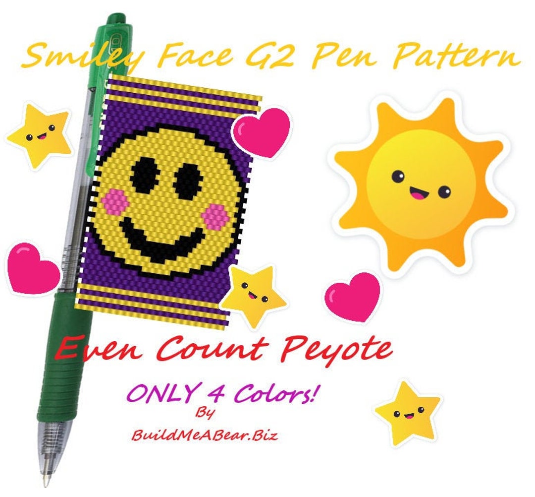 Smiley Face Emoji Guy, G2 Pen Wrap, PDF Beading Pattern, Peyote ...