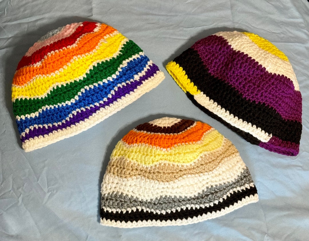 Lgbtq Pride Wave Beanies Hand Crocheted Adult Size Hats Etsy