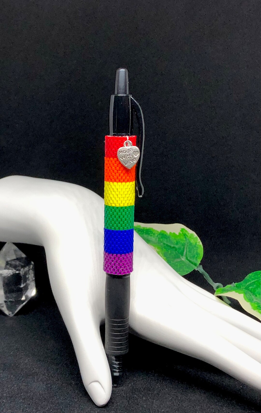 Bead Wrapped Pen Gay Pride Flag, Rainbow Flag, Hand Beaded Gel Pen With ...