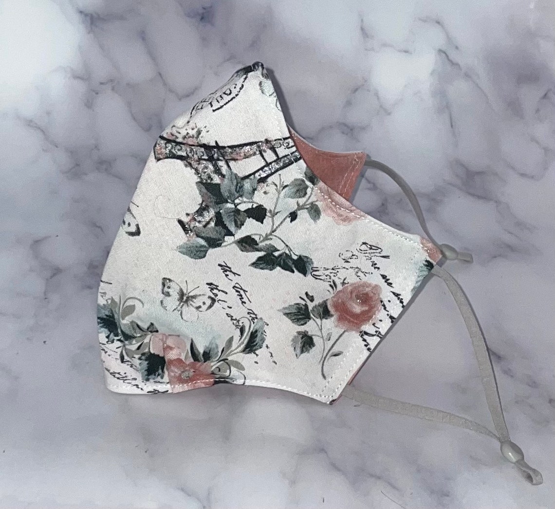 Paris Letter Eiffel Tower Face Mask Muted Roses | Etsy