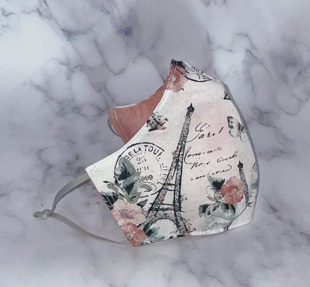 Paris Letter Eiffel Tower Face Mask | Muted Roses | Women's Face Mask ...
