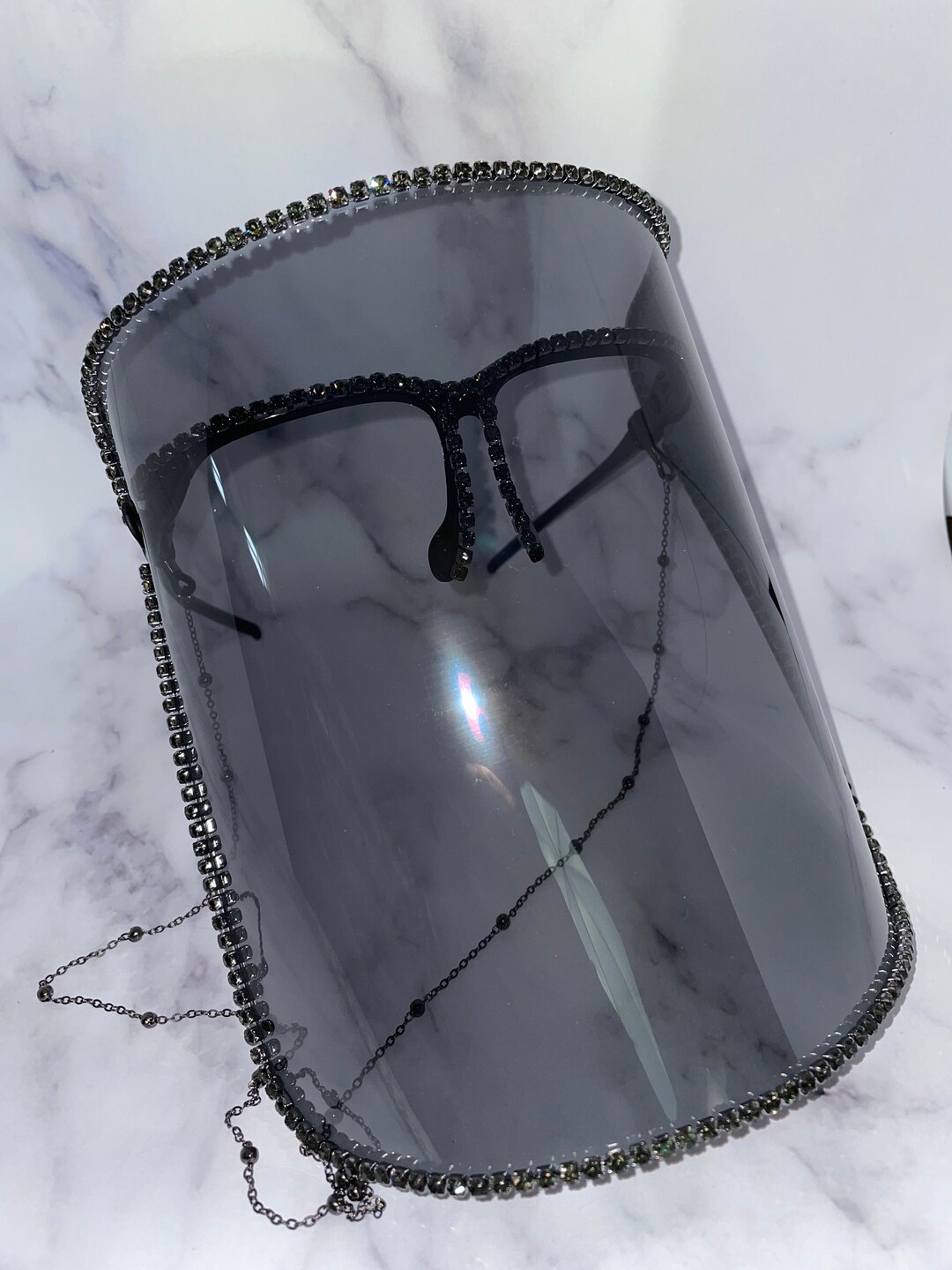 Tinted Face Shield Gunmetal Rhinestones Celebrity PPE Glasses Shield ...