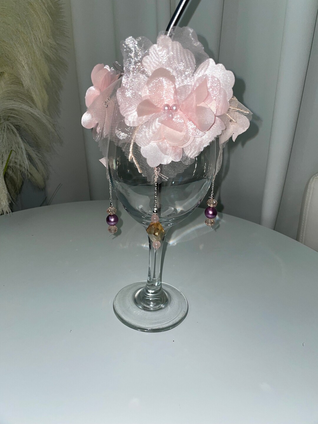 3-D Floral Cup Cover | for Wedding Tables | Beige | Reusable Drink ...
