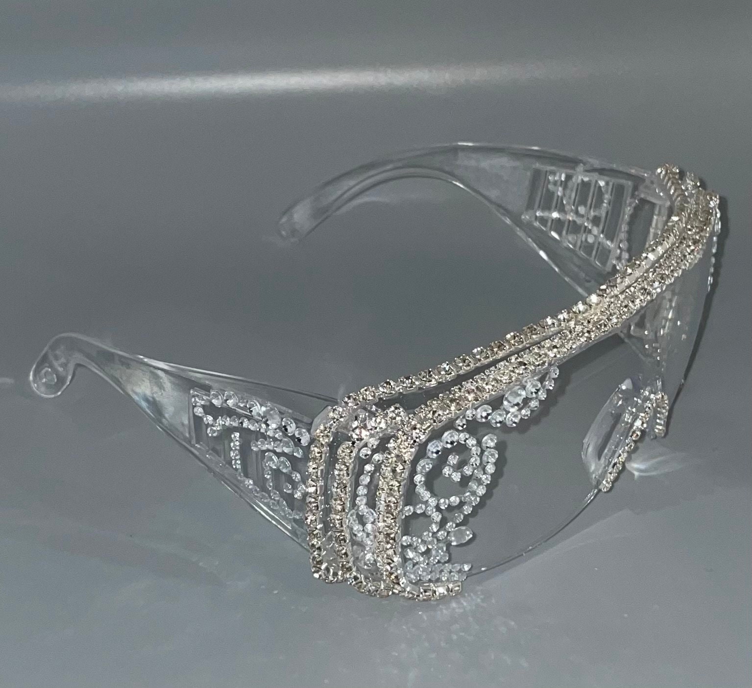 Rhinestone Safety Goggles | Swirl Silver Bling Eye Shield - Etsy
