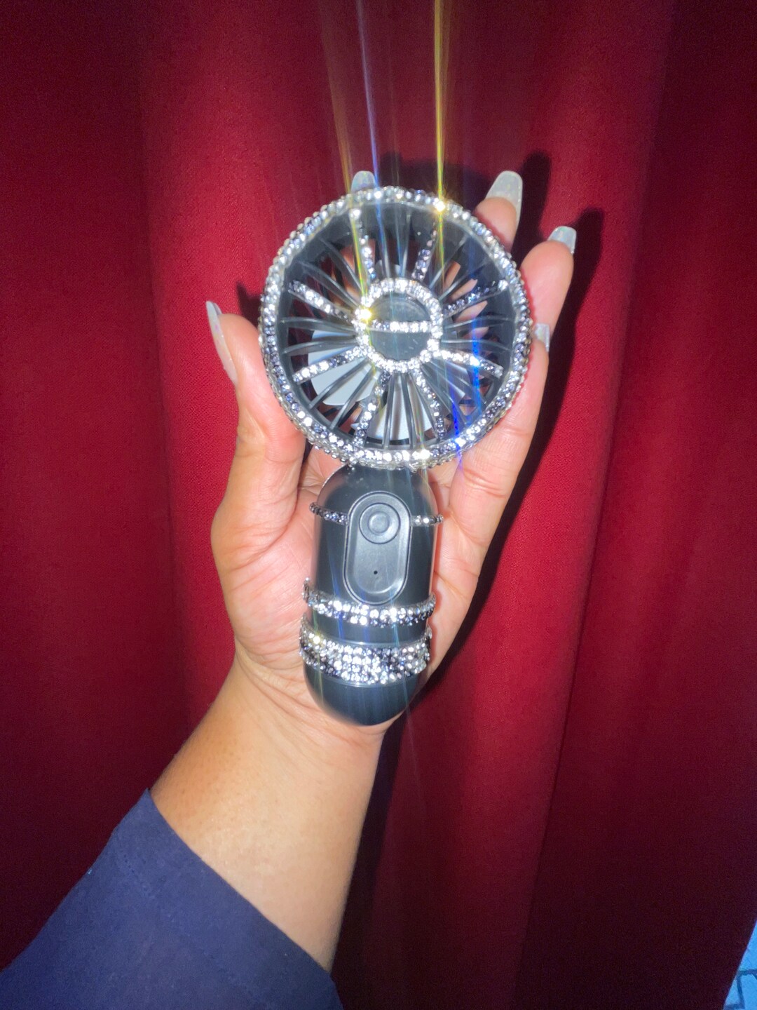 Black Mini Fan Black and Silver Bling Handheld Personal Small Fan With ...
