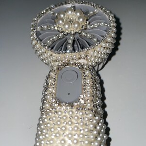 Blinged-out Mini Fan | Pearl & Rhinestone Bedazzled Rechargeable Bridal ...