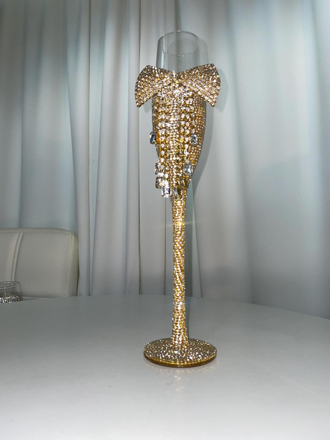 Gold Rhinestone Champagne Flute: Bling Bow, Tassel Toasting Glass - Etsy