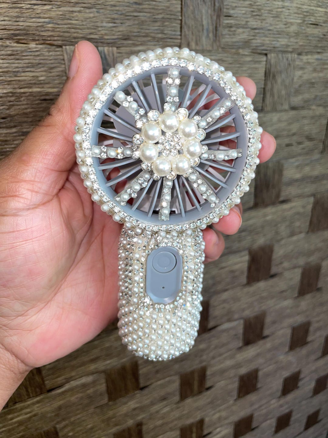 Blinged-out Mini Fan | Pearl & Rhinestone, Rechargeable - Etsy