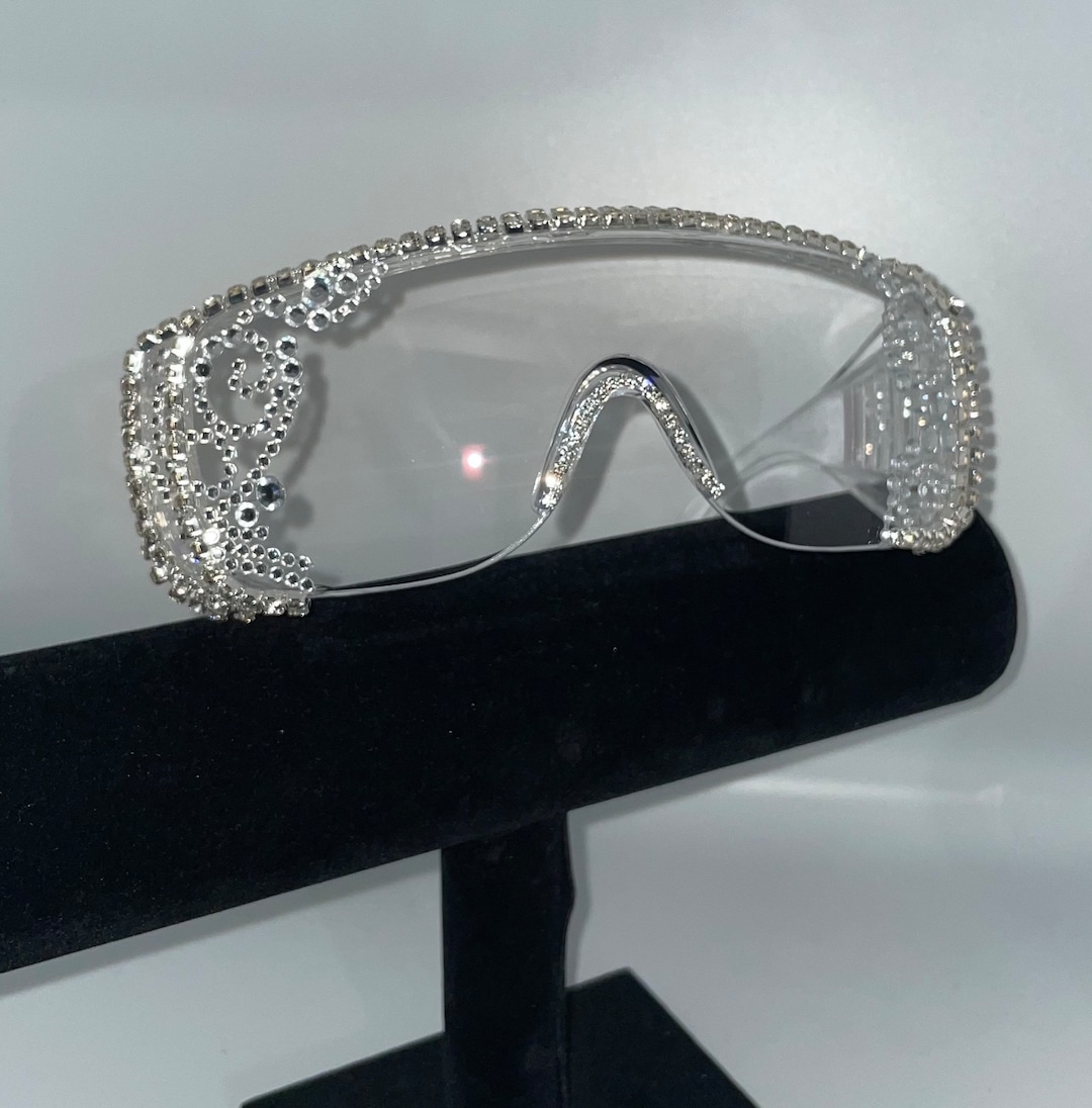 Rhinestone Safety Goggles | Swirl Silver Bling Eye Shield - Etsy