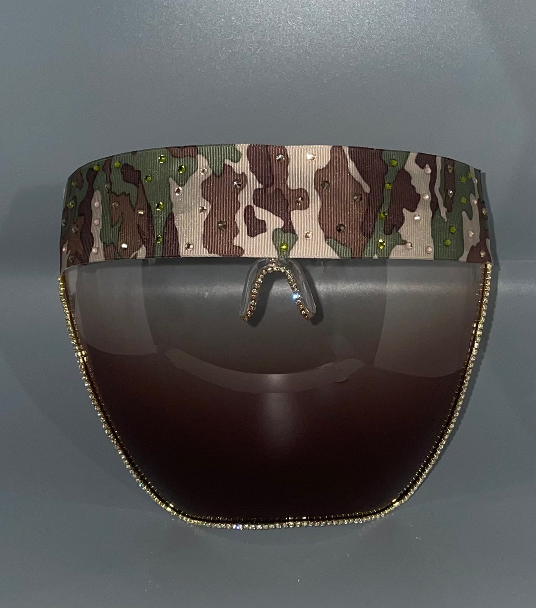 Anti-fog Face Shield With Camouflage Band of Gold Bling Brown Fatigue ...