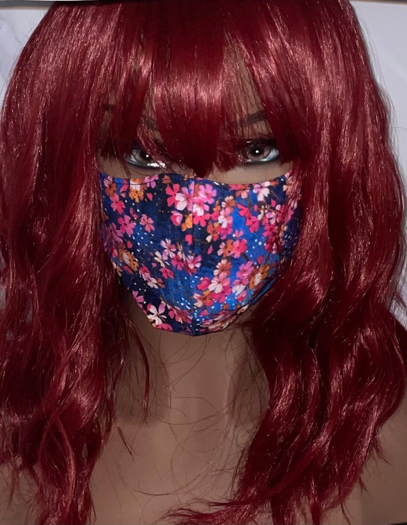 Cherry Blossom (flower) Blue Face Mask | Cotton | Reusable | Washable ...