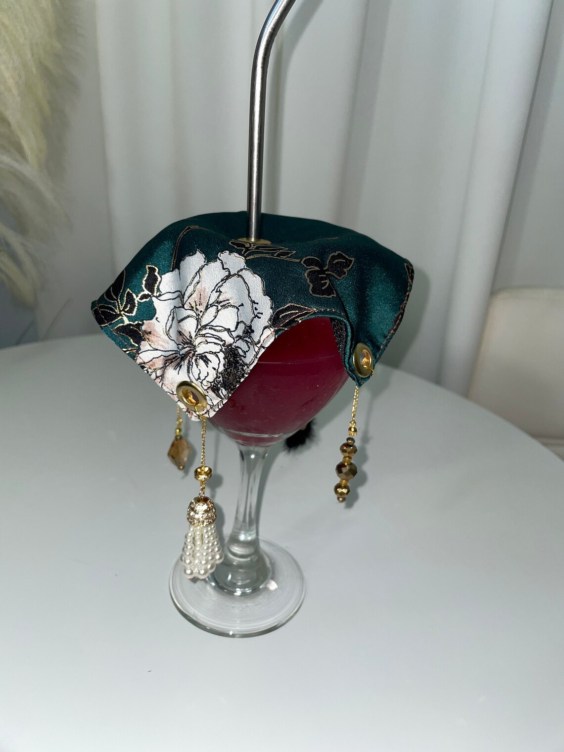 Pretty Green Cup Cover | Satin With Floral Design | Reusable - Etsy