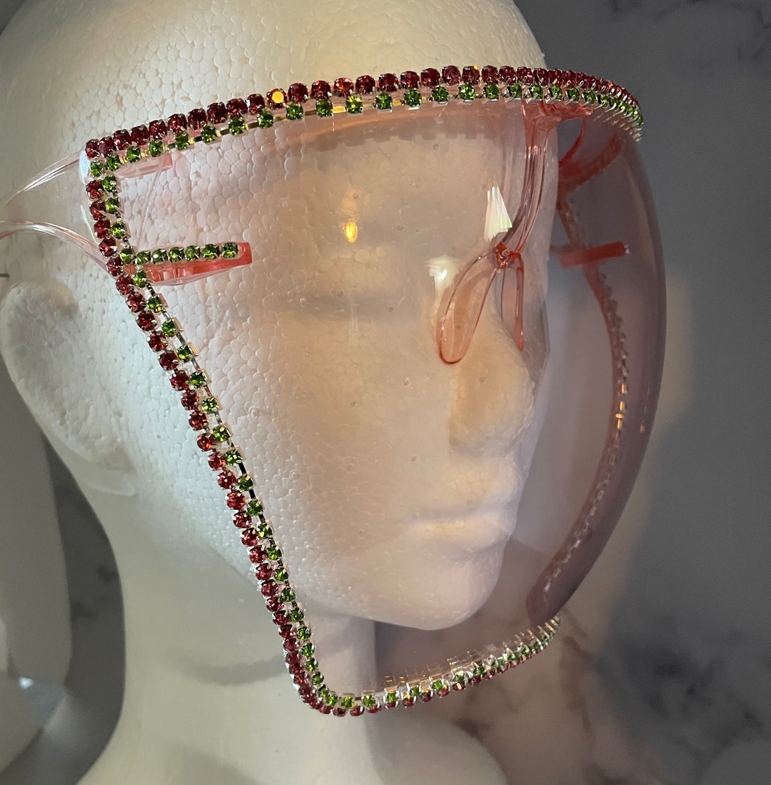 Pink Face Shield With Pink Rhinestones and Green Bling | Oversized Face ...