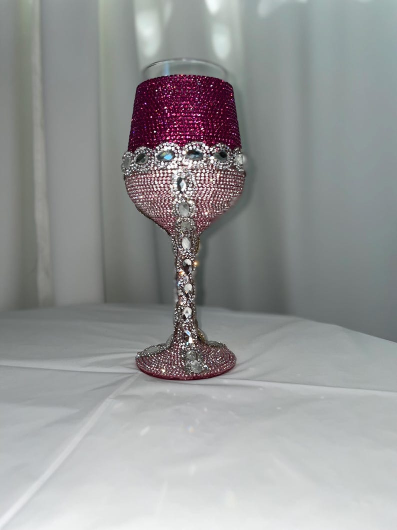 Handcrafted Pink Rhinestone Wine Glass | Luxury Bling Stemware - Etsy