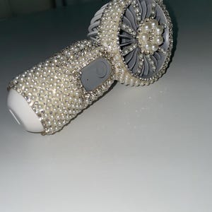 Blinged-out Mini Fan | Pearl & Rhinestone Bedazzled Rechargeable Bridal ...