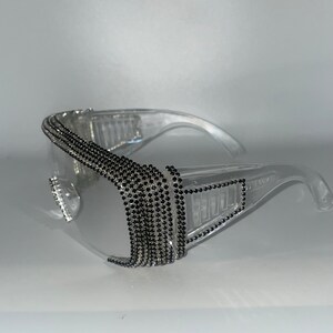 Black & Silver Bling Goggles | Oversized Bedazzled Safety Glasses for ...
