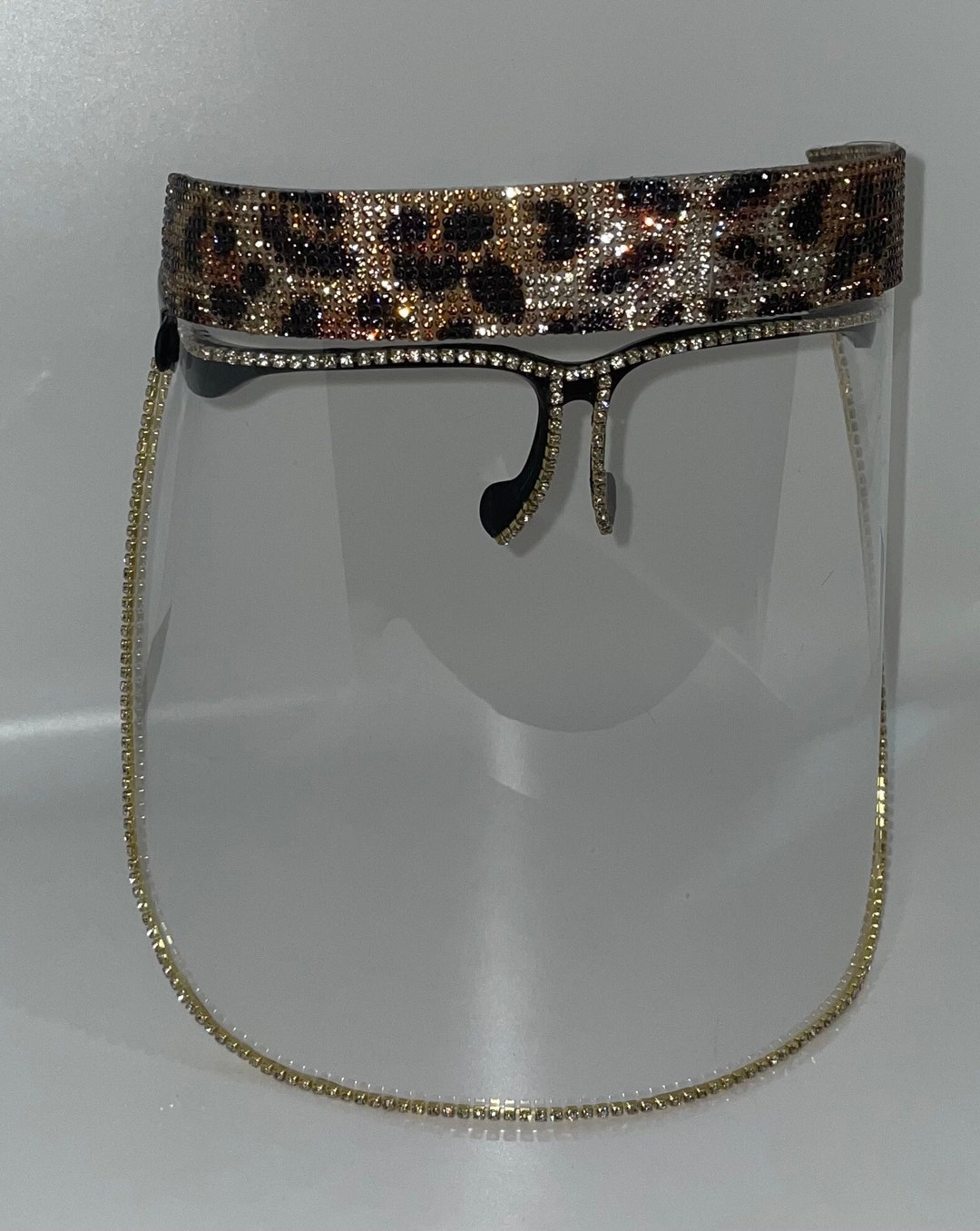 Bling Face Shield | Leopard | Animal Print | Gold Rhinestone | Anti-fog ...