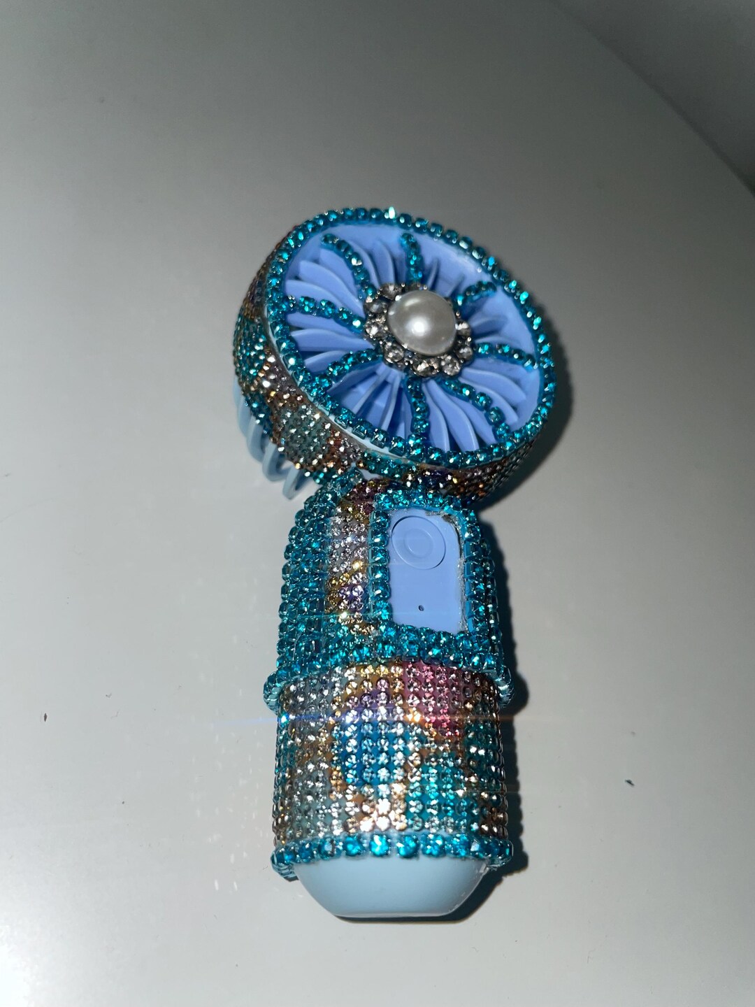 Blue Mini Fan With Bling | Handheld Personal Small Fan With 3-speed ...