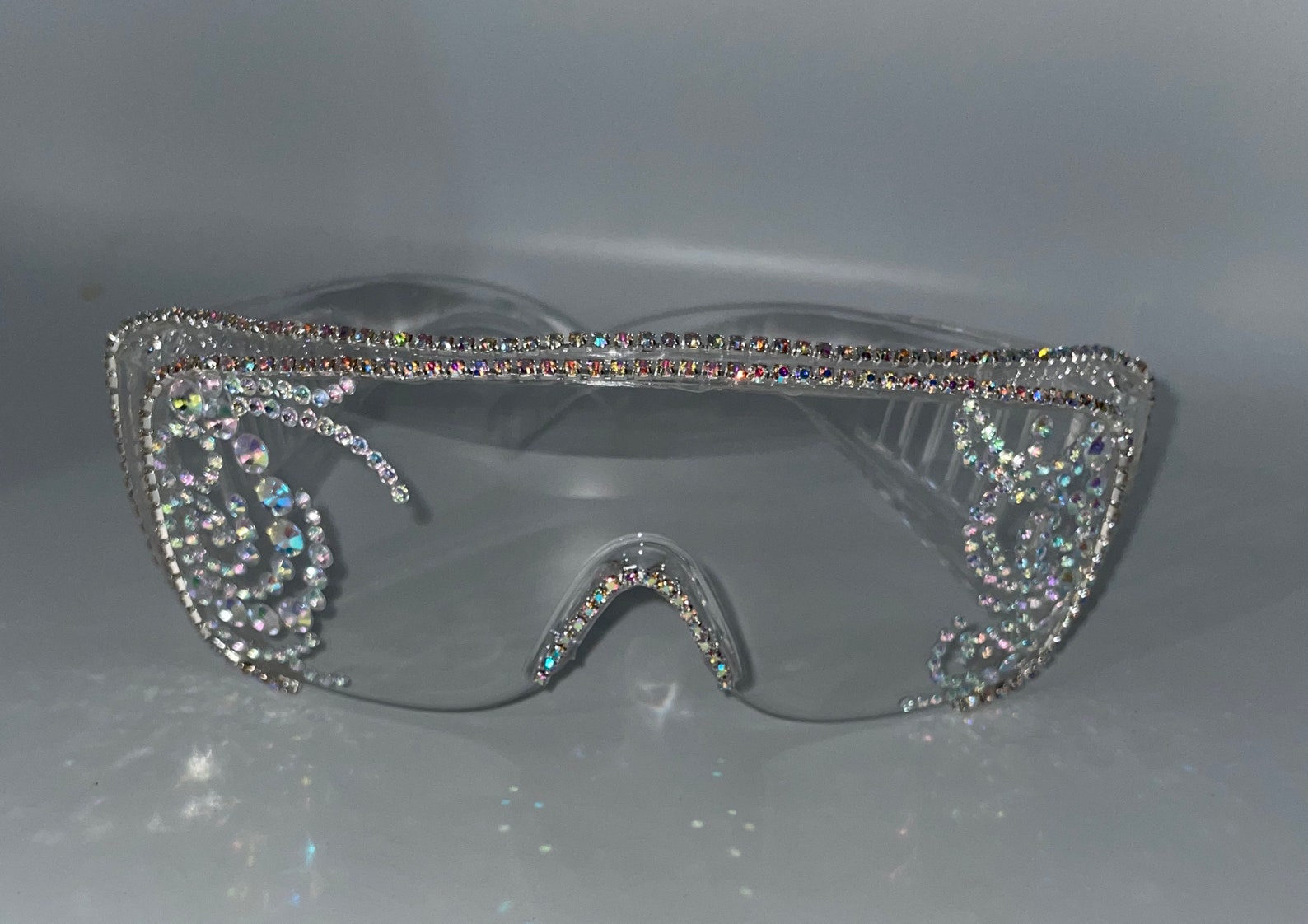 Rhinestone Safety Goggles | Swirl Silver Bling Eye Shield - Etsy