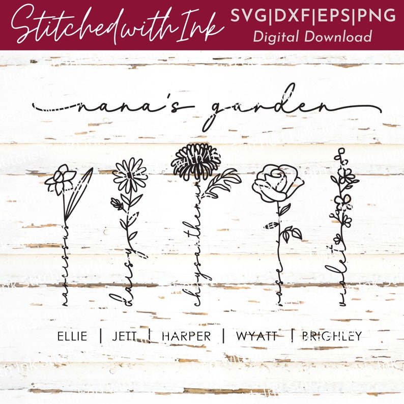 Nana SVG Birth Month Flower SVG Nanas Garden Sign Mothers - Etsy