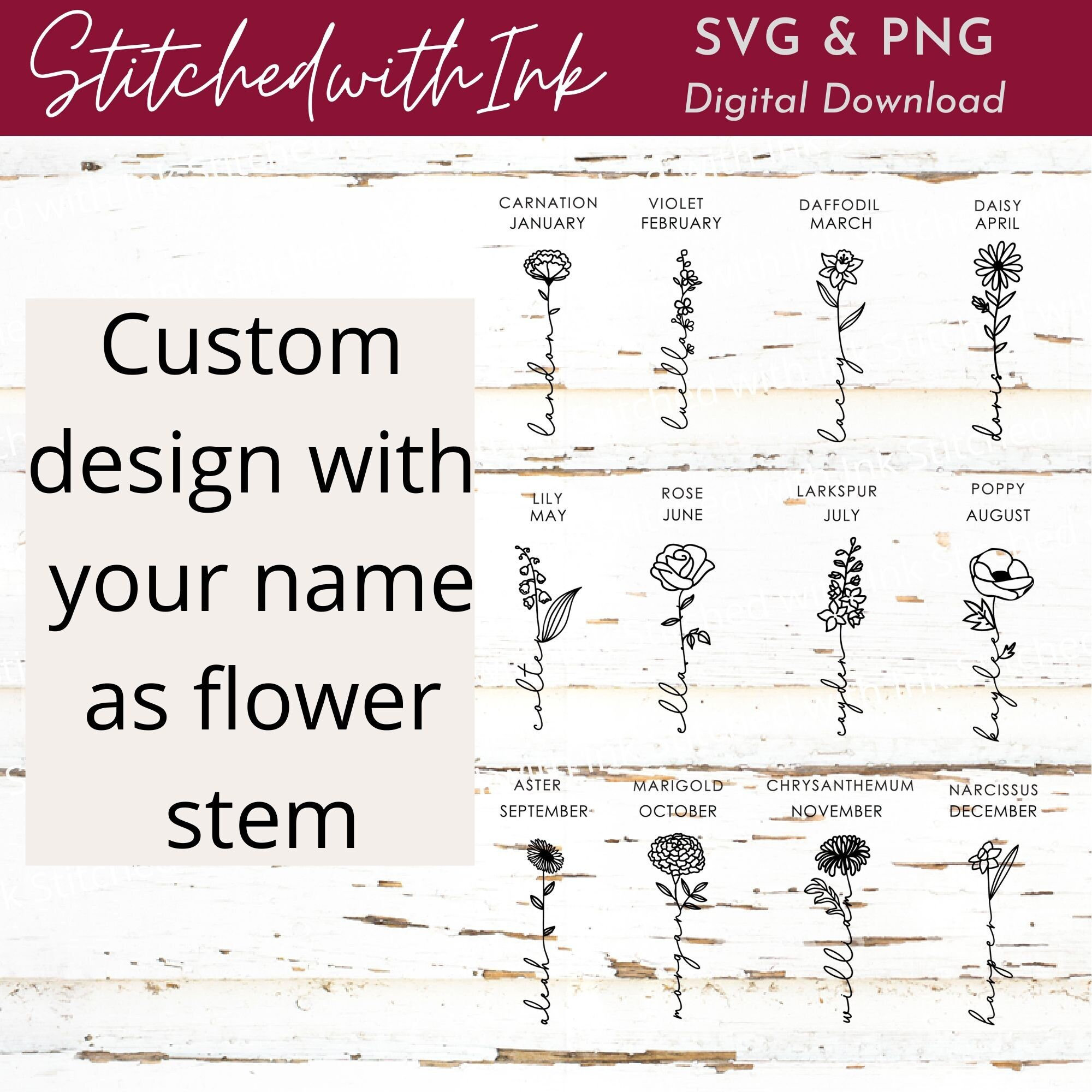 Birth Month Flower SVG, Flower Stem Svg, Birth Flower Svg, Flower Name ...