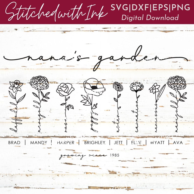 Nana SVG Birth Month Flower SVG Nanas Garden Sign Mothers - Etsy