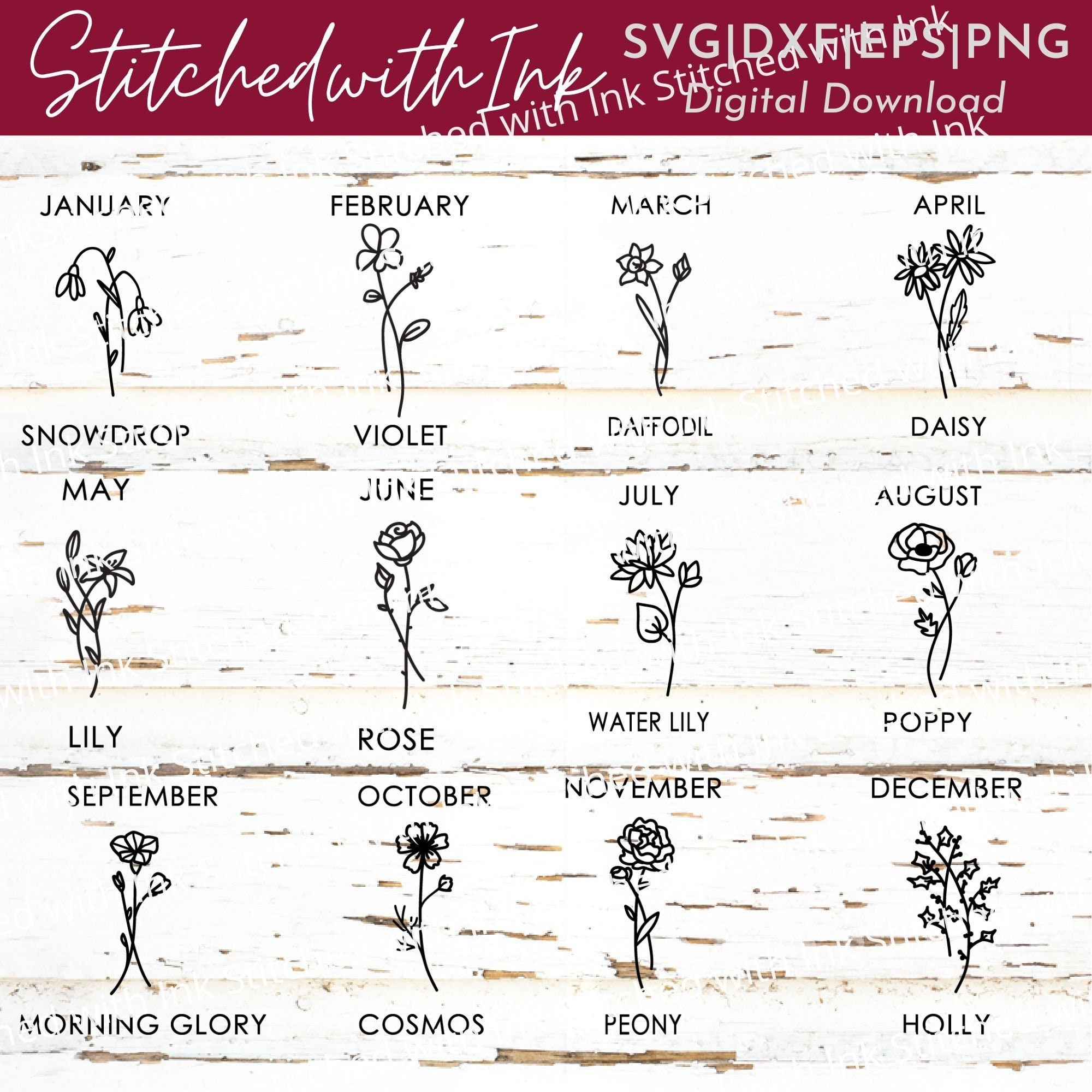 Birth Month Flower SVG Botanical Svg Flower Line Art Svg - Etsy UK