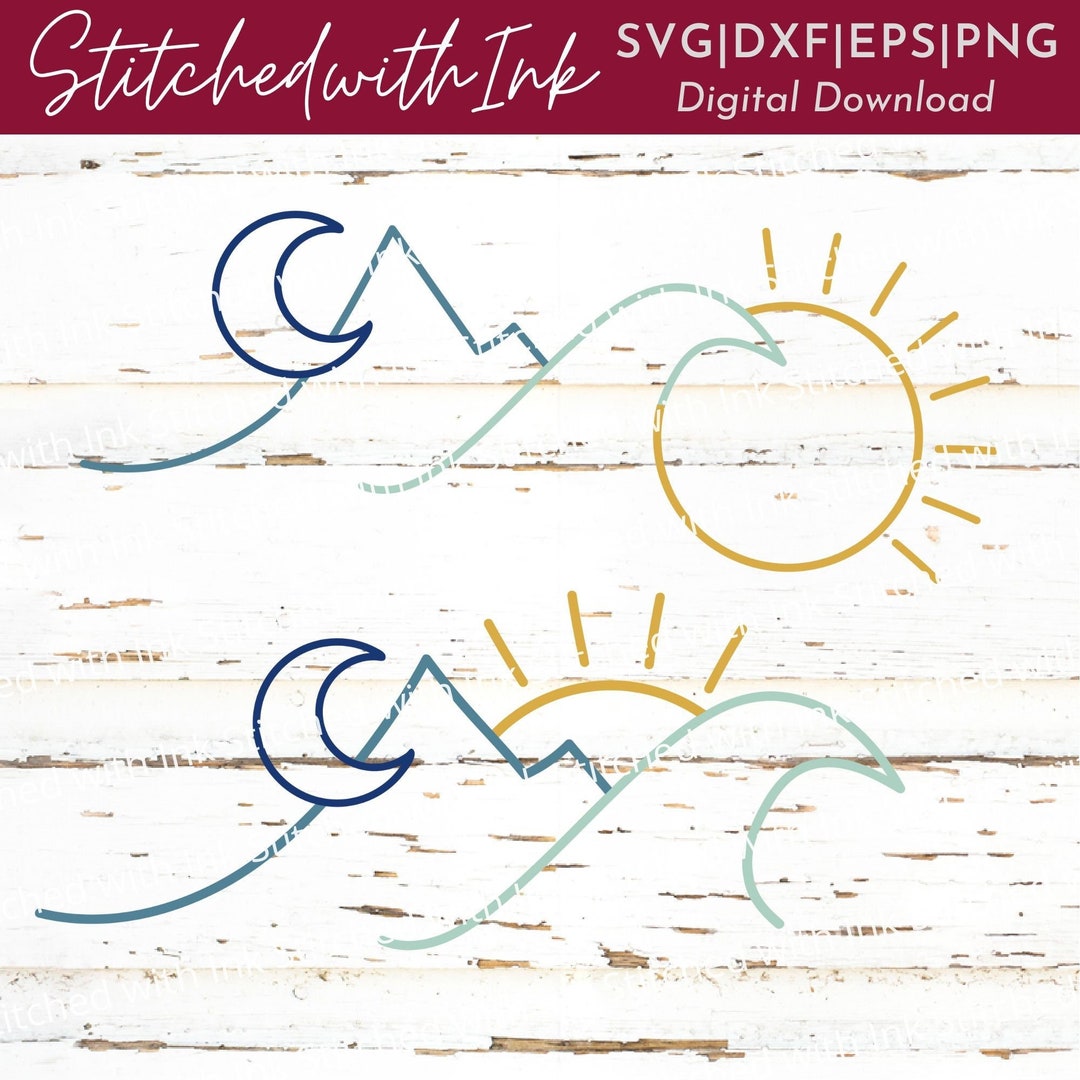 Ocean Wave Svg, Wave Svg, Mountain Svg, Sun Rays Svg, Moon Svg, Outdoor ...