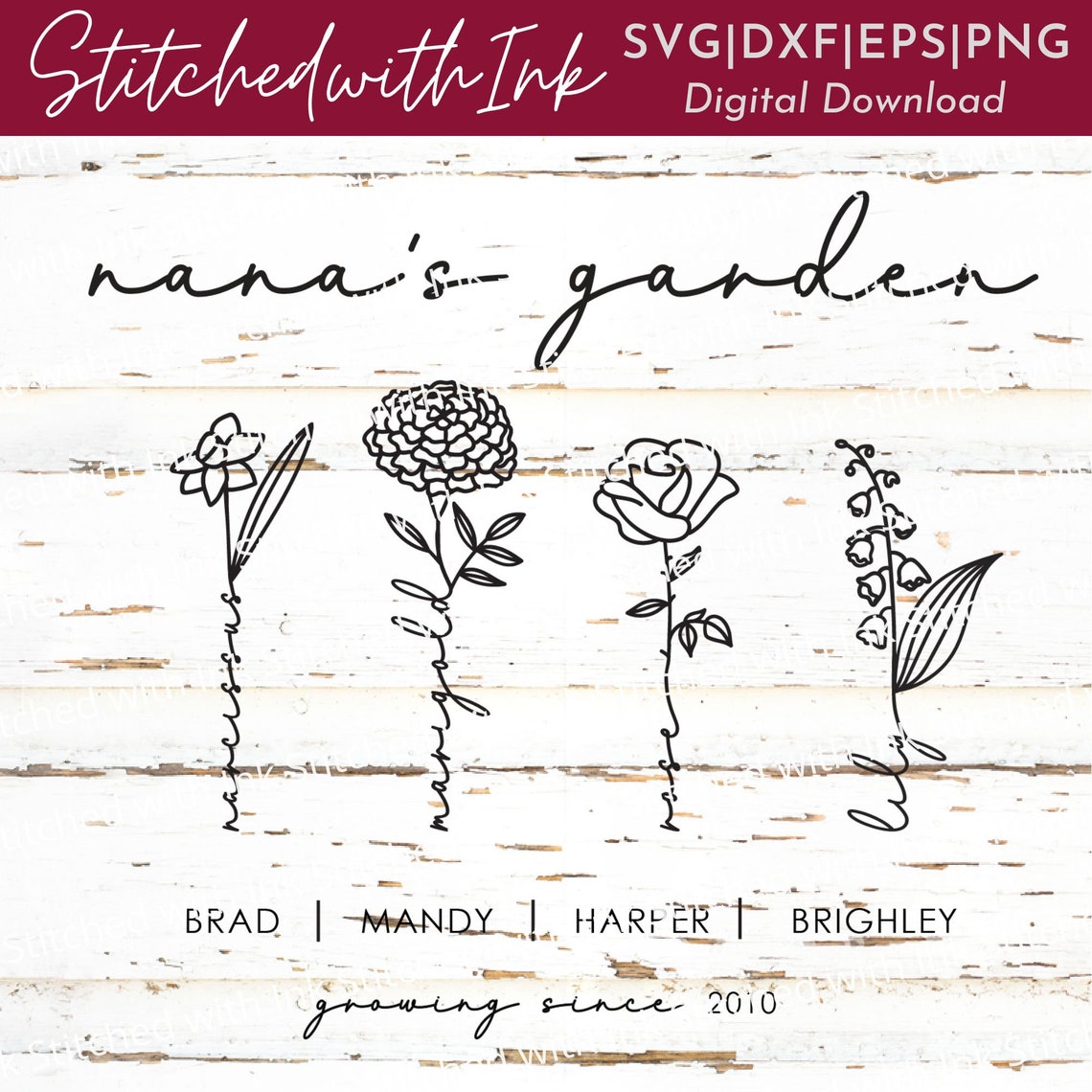 Nana SVG Birth Month Flower SVG Nanas Garden Sign Mothers - Etsy