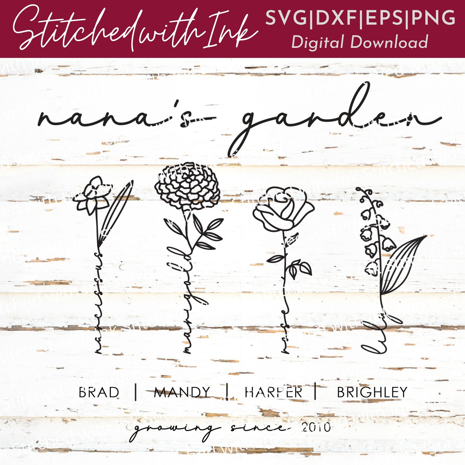 Nana SVG Birth Month Flower SVG Nanas Garden Sign Mothers - Etsy