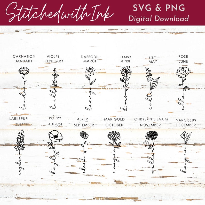 Birth Month Flower SVG, Flower Stem Svg, Birth Flower Svg, Flower Name ...