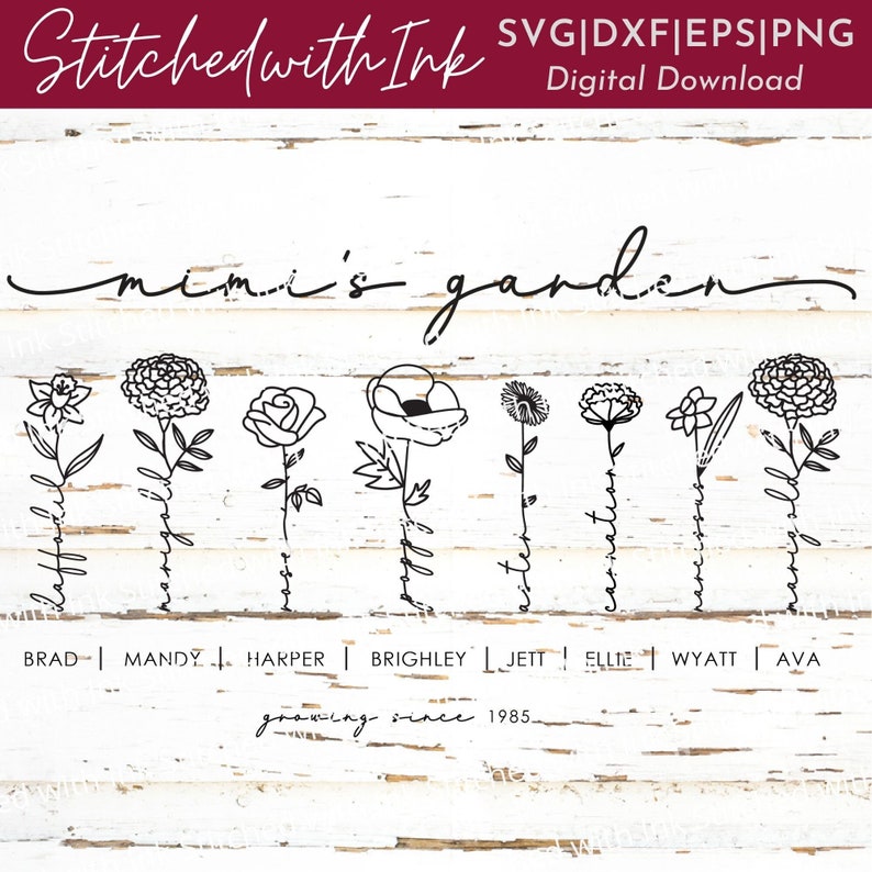 Mimis Garden Svg, Birth Month Flower SVG, Mimi SVG, Garden Sign ...