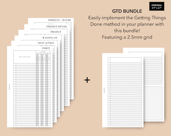 Personal Getting Things Done Printable Planner Inserts, GTD Method ...
