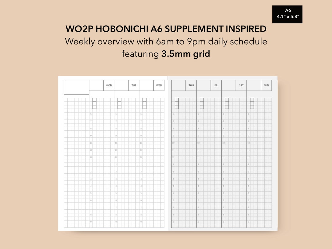 A6 Hobonichi Inspired Weekly Supplement Weekly 3.5mm Grid, Weekly ...