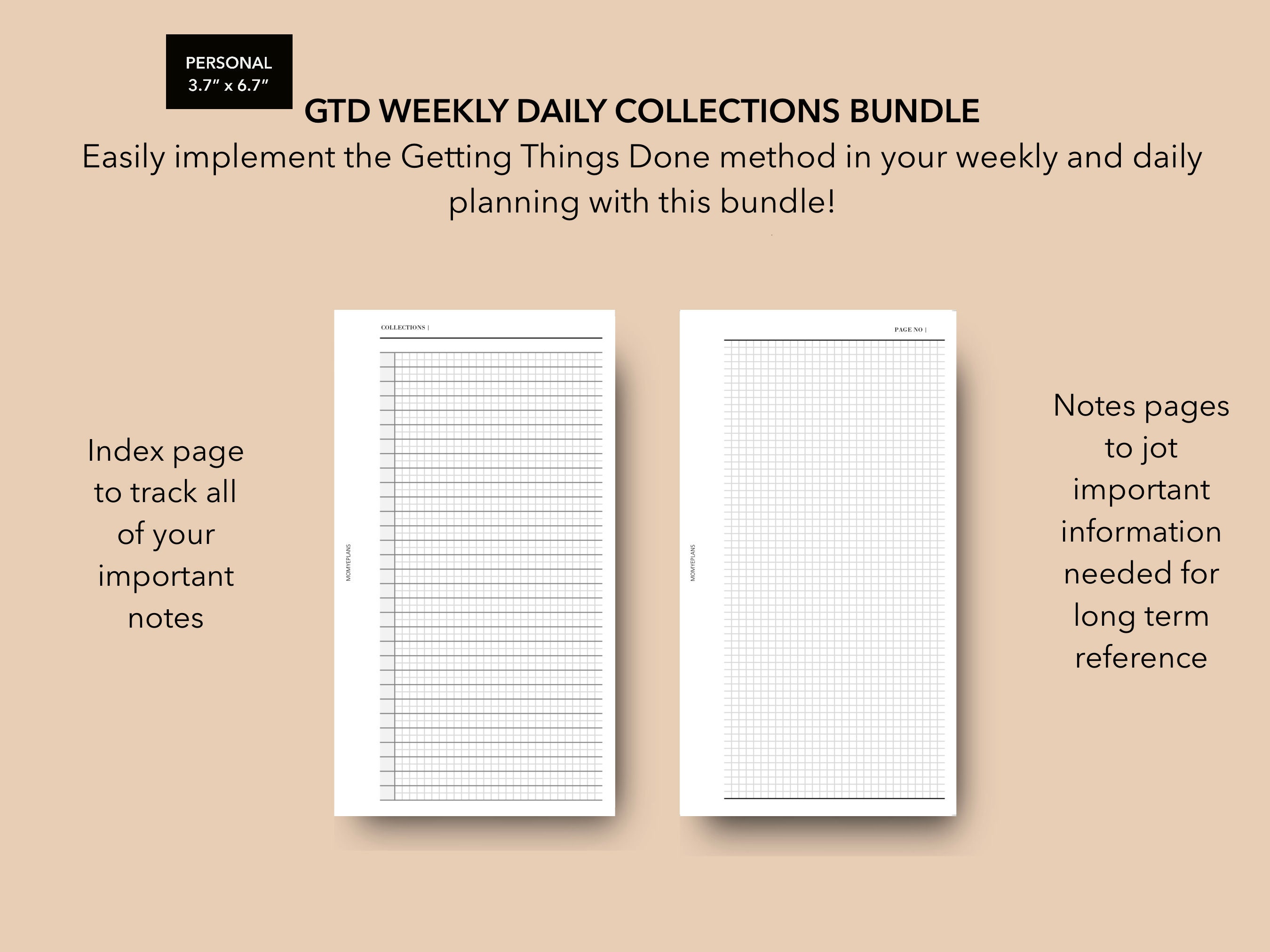 Personal GTD Planner Inserts, Getting Things Done Weekly Daily ...