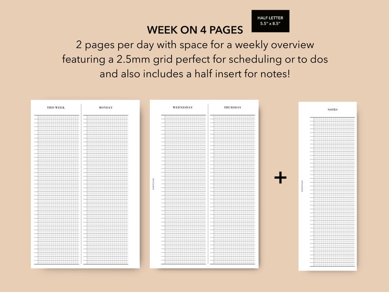 Half Letter Discbound Weekly Planner Insert Printable Undated - Etsy