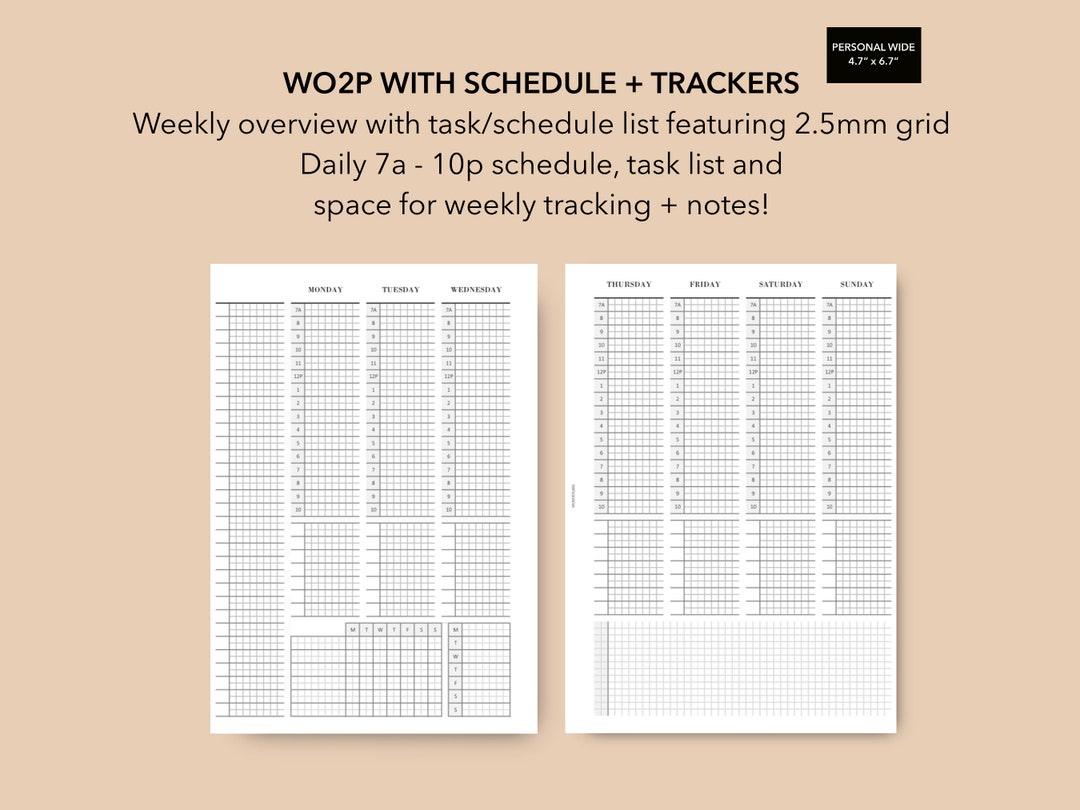 Personal Wide Weekly With Schedule and Tracker 2.5mm Grid, Weekly ...