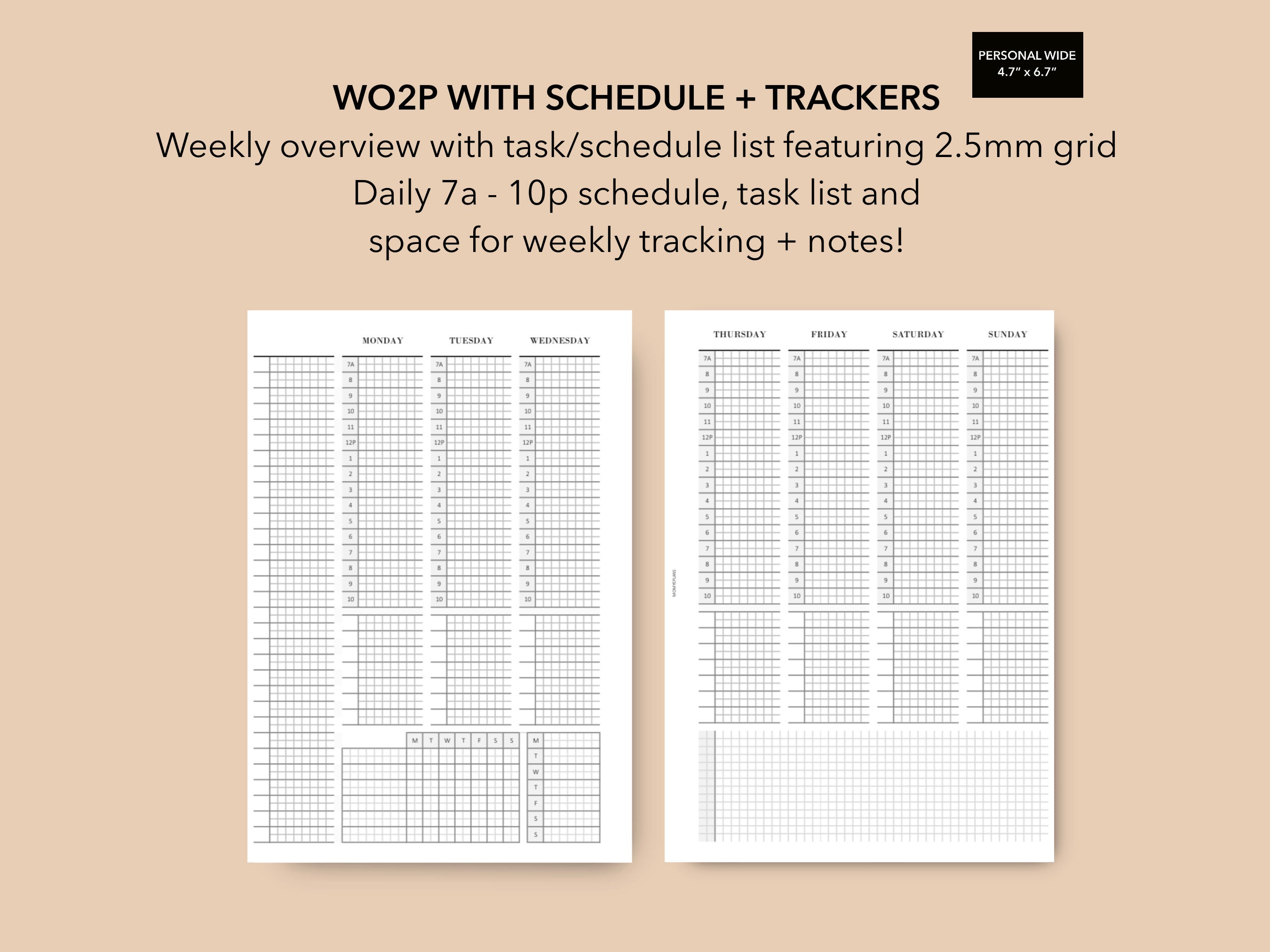 Personal Wide Weekly With Schedule and Tracker 2.5mm Grid | Etsy